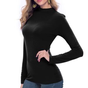 VOBCTY Women Long Sleeve Turtleneck Casual Base Layer Slim Fitted Mock Neck T-Shirts Black Medium