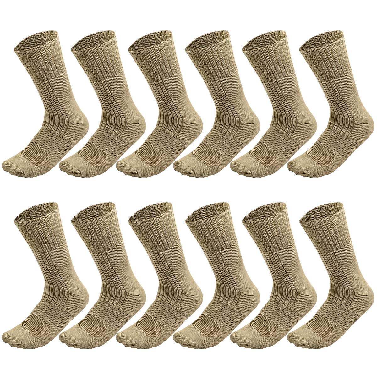 Falari 12 Pairs US Army Military Boot Socks Combat Trekking Hiking Policemen Firefighter Security Guard Out Door Activities Socks (12-pack Beige, 10-13)