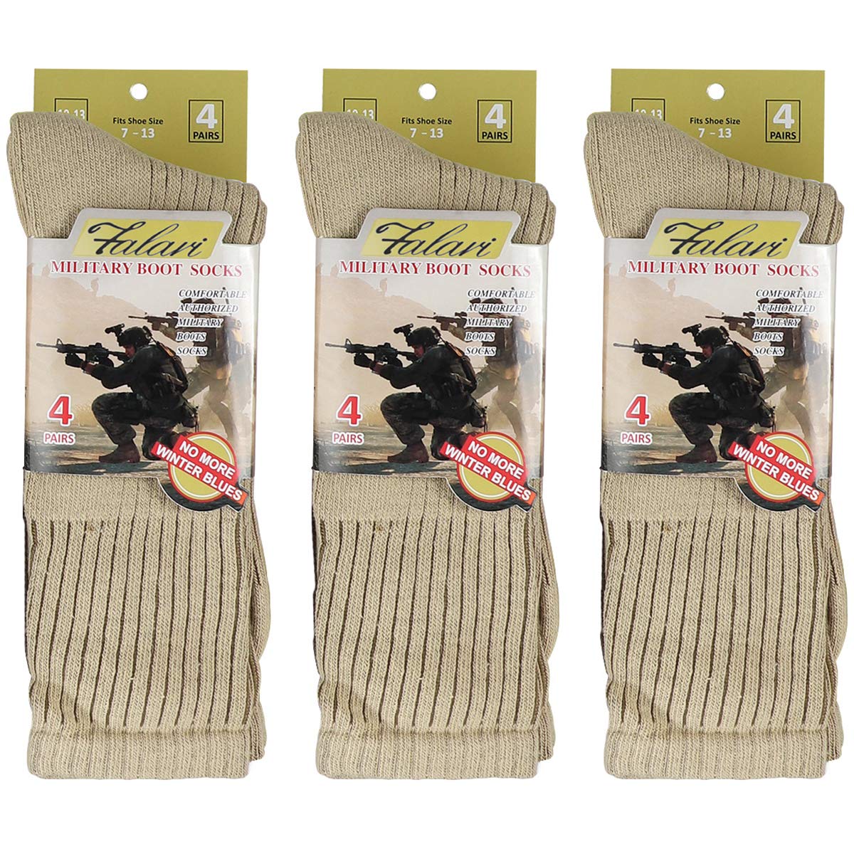 Falari 12 Pairs US Army Military Boot Socks Combat Trekking Hiking Policemen Firefighter Security Guard Out Door Activities Socks (12-pack Beige, 10-13)