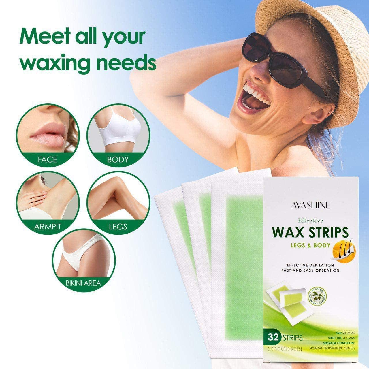 Avashine Body Wax Strips, Waxing Kit Contains 64 Strips