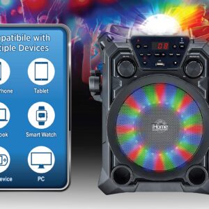 iHome Karaoke Machine with Bluetooth Speaker and Wired Microphone Designed for Kids and Adults, Includes USB Recording Feature and Party Lights