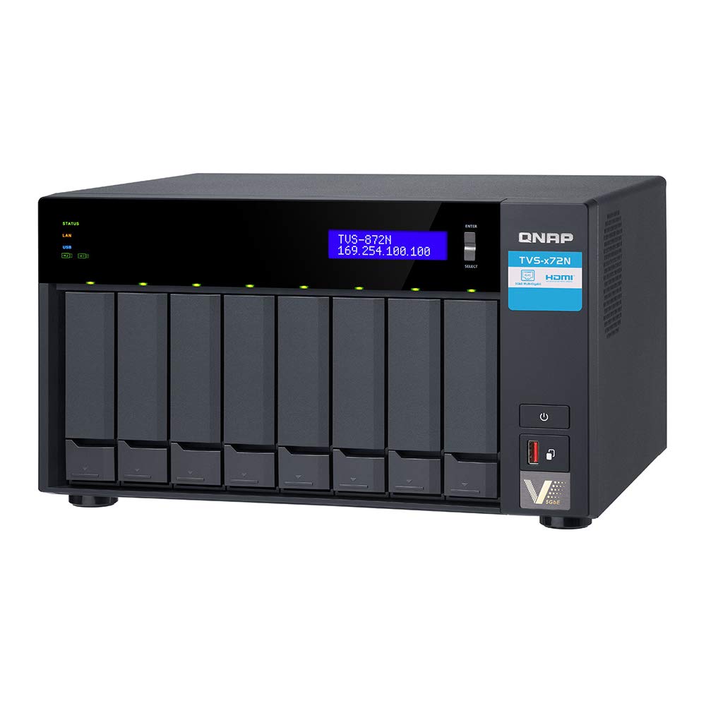 QNAP TVS-872N Multi-Gigabit NAS Storage with iSCSI IP SAN Support, Intel Quad Core 3.1GHz CPU, 8GB DDR4 RAM, 16TB HDD, RAID, Intel Graphics