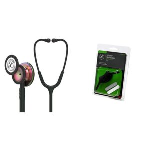 3m littmann classic iii monitoring stethoscope, rainbow-finish chestpiece, black stem and headset, black tube, 27 inch, 5870 + 40007 stethoscope identification tag, black