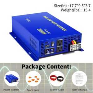 XYZ INVT 2000 watt Pure Sine Wave Power Inverter 2000W DC 12V to 110V 120V AC (Peak 4000W) Dual US Outlets, for RV, Home Use, Solar System