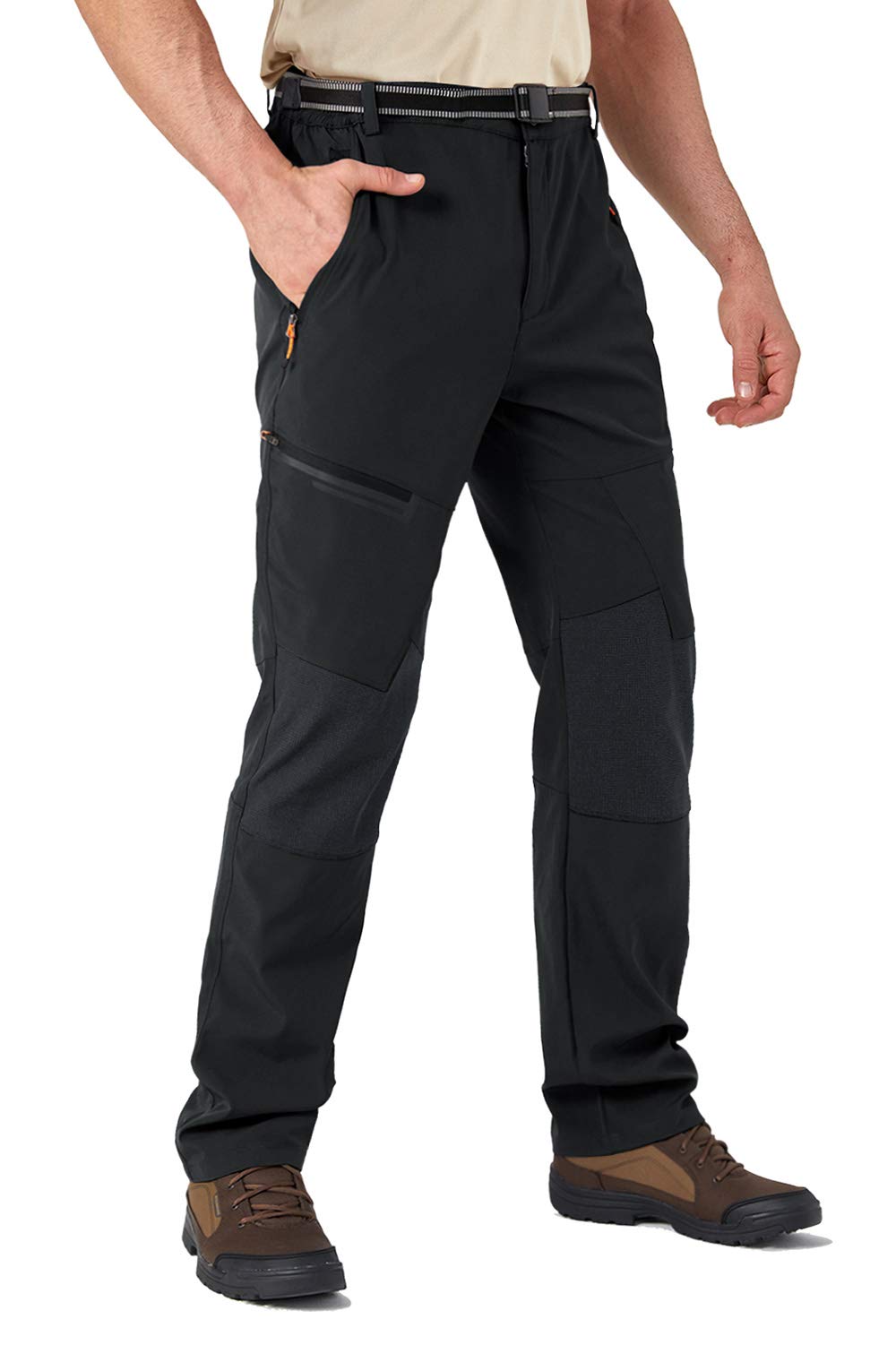 TACVASEN Men's Hiking Pants Quick Dry Fishing Camping Travel Pants Reinforced Knees Black, 30