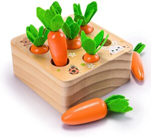 ancaixin montessori toys for babies 6-12 months, wooden toys for 1 year old boys and girls, educational carrot harvest toy for toddlers, shape sorting matching puzzle, developmental birthday gifts