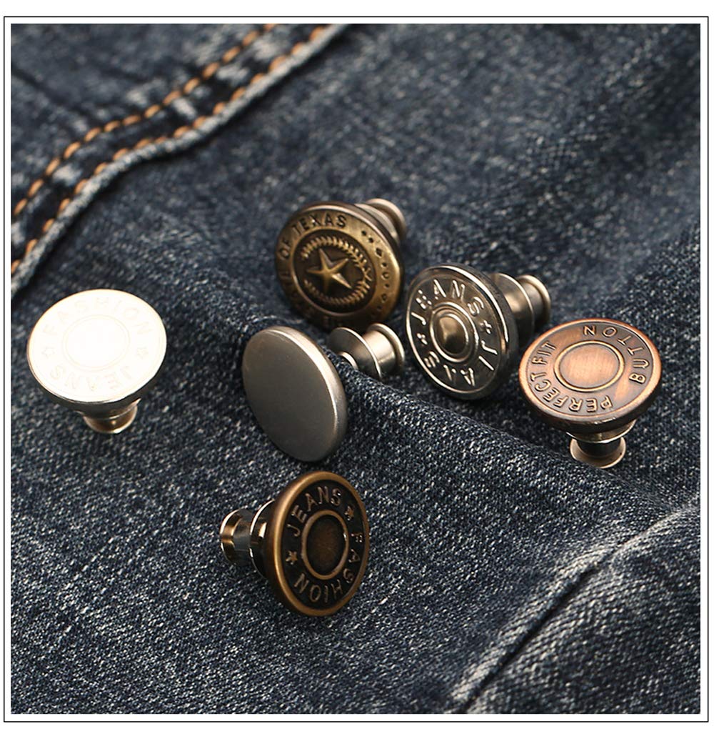 6 Pcs Buttons for Jeans,Adjustable Jean Button Pins,Pant Waist Tightener,No Sew and No Tools Instant Jean Button Pins for Pants, Simple Installation, Reusable and Adjustable(Style 1)…