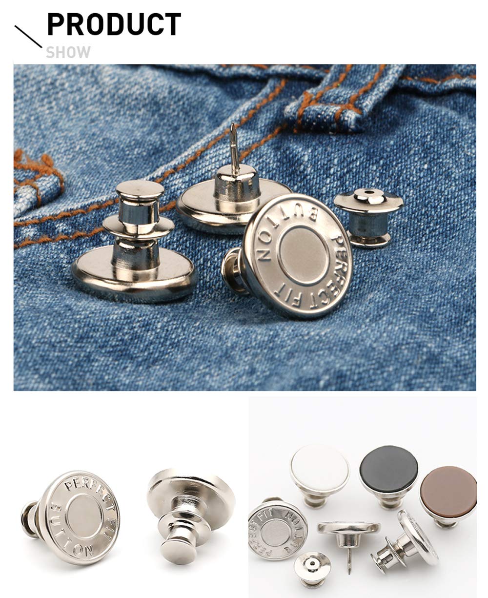 6 Pcs Buttons for Jeans,Adjustable Jean Button Pins,Pant Waist Tightener,No Sew and No Tools Instant Jean Button Pins for Pants, Simple Installation, Reusable and Adjustable(Style 1)…