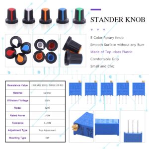 Swpeet 80Pcs 1K-500K Ohm Potentiometer Assortment Kit with 1Kohm -100Kohm Multiturn Trimmer, Knurled Shaft 3 Terminals Single Linear HighPrecision Variable Resistor with Nuts and Washers