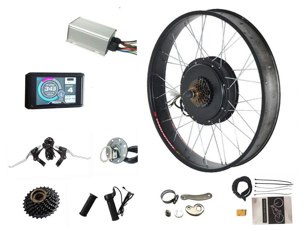 Fat Electric Bike Kit 60V/72V 2000W Electric Fat tire Snow Bike Rear Wheel Hub Motor Kit with Sabvoton sine Wave Controller, TFT UCK1 Color Display,7-Speed flywheel and Torque arm (20inch*4.0 Rear)