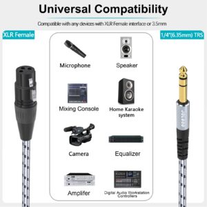 JOLGOO XLR Female to 1/4 Inch 6.35mm TRS Plug Balanced Interconnect Cable, XLR to Quarter inch Patch Cable, 3.3 Feet, for Microphone,Mixer,Guitar,AMP,Speakers