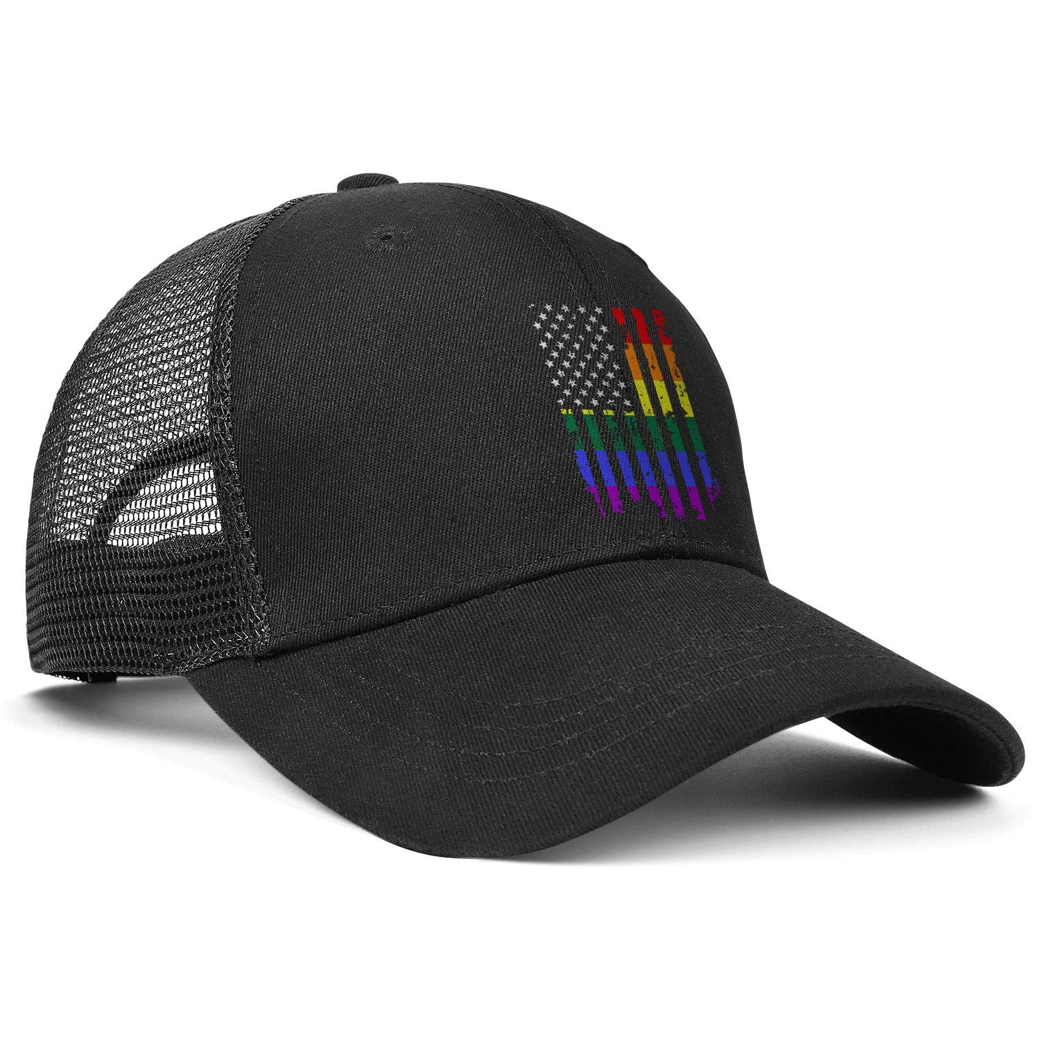 ONEYUAN American Rainbow Flag Gay Pride Hat Adjustable Unisex Mesh Baseball Cap Cool Hat