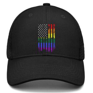 ONEYUAN American Rainbow Flag Gay Pride Hat Adjustable Unisex Mesh Baseball Cap Cool Hat