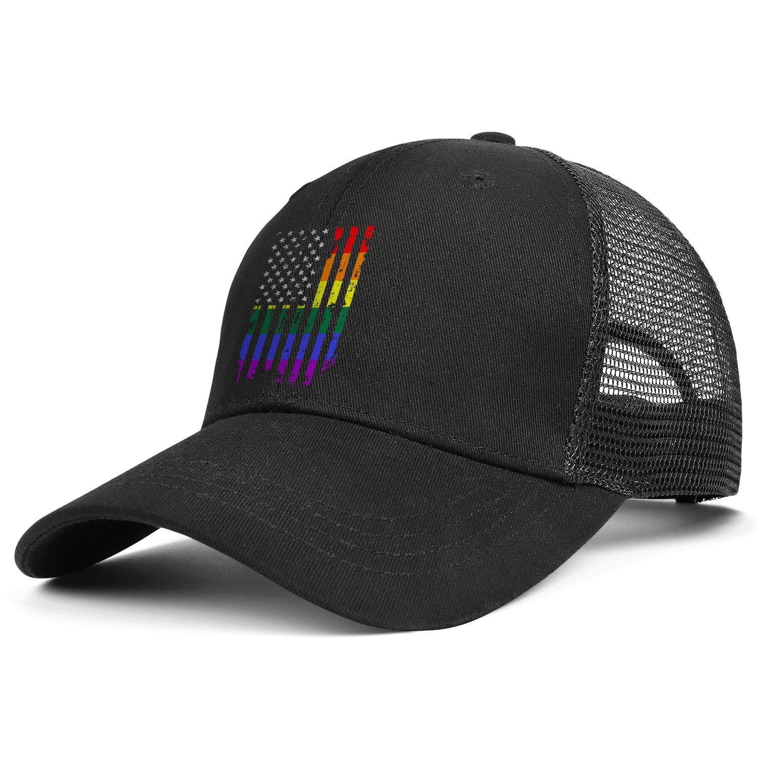 ONEYUAN American Rainbow Flag Gay Pride Hat Adjustable Unisex Mesh Baseball Cap Cool Hat