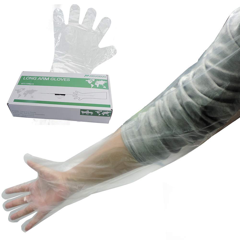 MODUODUO 100Pcs Disposable Veterinary Gloves Artificial Insemination Glove Long Arm Examination Multification Non-Sterile Glove