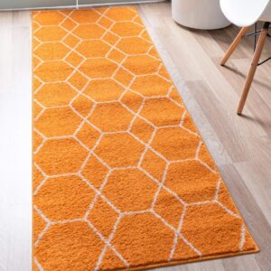 Unique Loom Trellis Frieze Collection Area Rug - Geometric (2' x 6' 1" Runner, Orange/ Ivory)