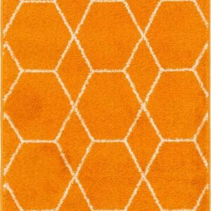 Unique Loom Trellis Frieze Collection Area Rug - Geometric (2' x 6' 1" Runner, Orange/ Ivory)