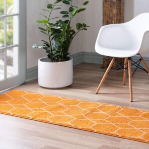 Unique Loom Trellis Frieze Collection Area Rug - Geometric (2' x 6' 1" Runner, Orange/ Ivory)