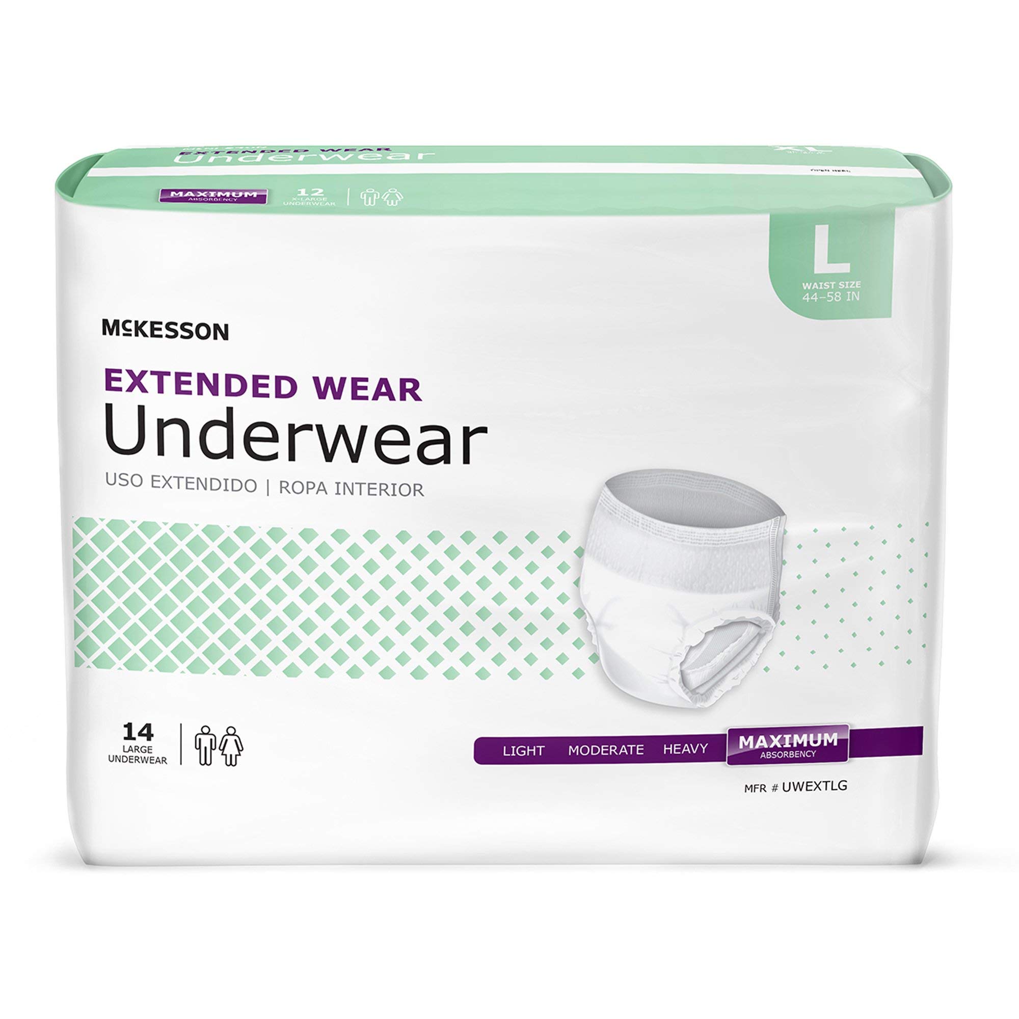 McKesson Extended Wear Underwear, Incontinence, Maximum Absorbency, Large, 56 Count