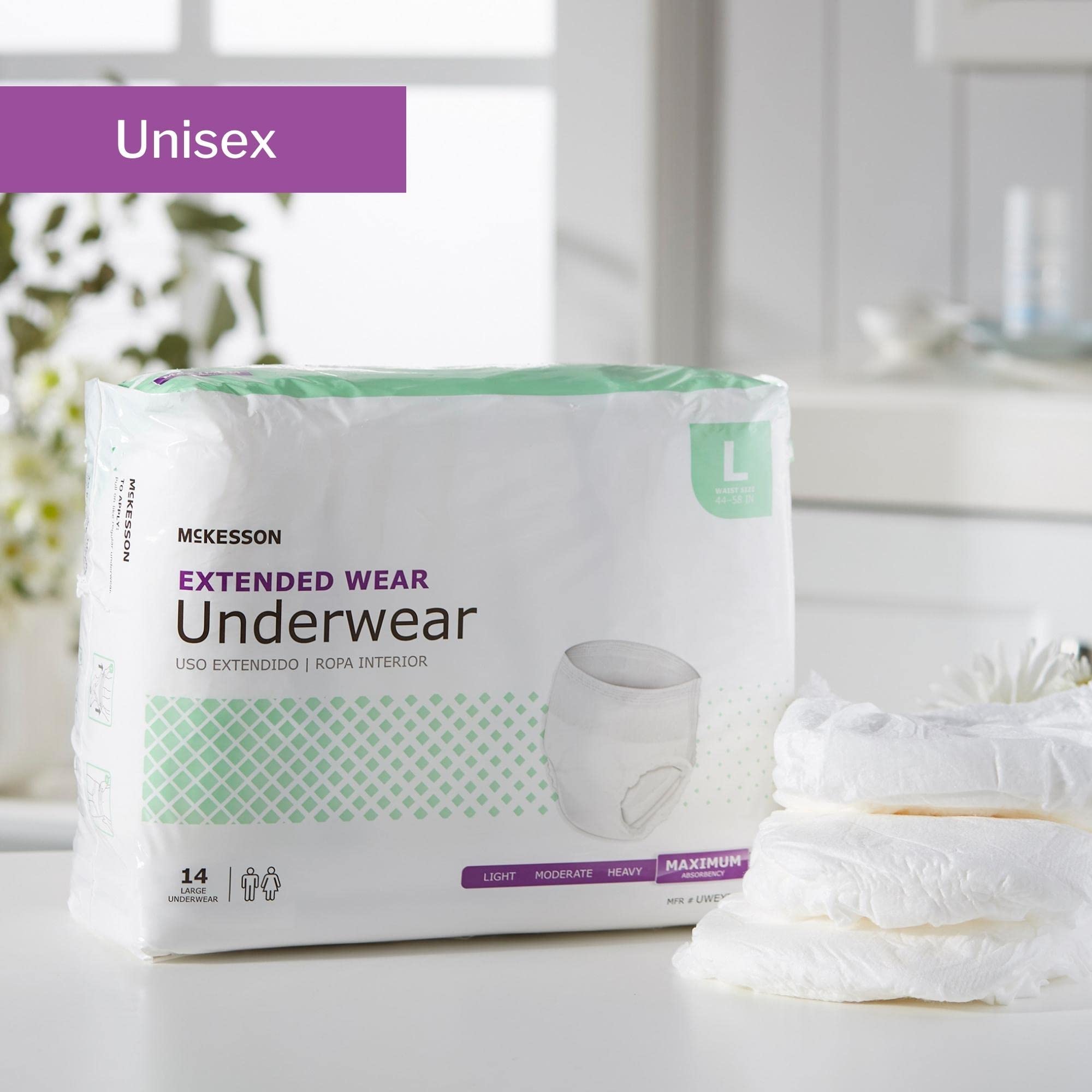 McKesson Extended Wear Underwear, Incontinence, Maximum Absorbency, Large, 56 Count