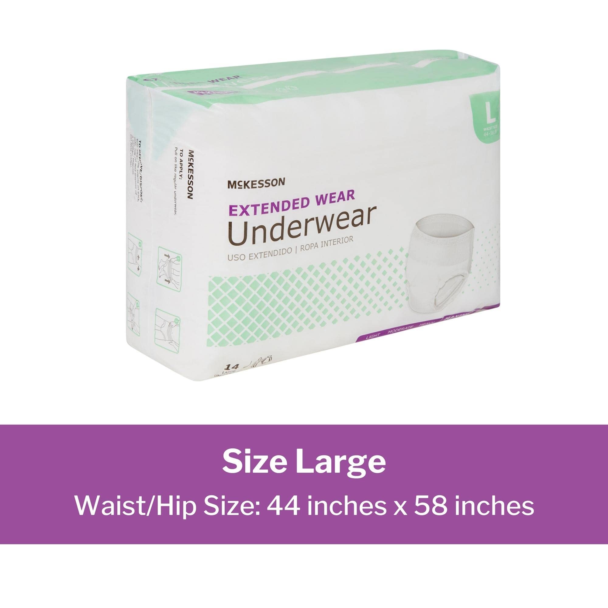 McKesson Extended Wear Underwear, Incontinence, Maximum Absorbency, Large, 56 Count