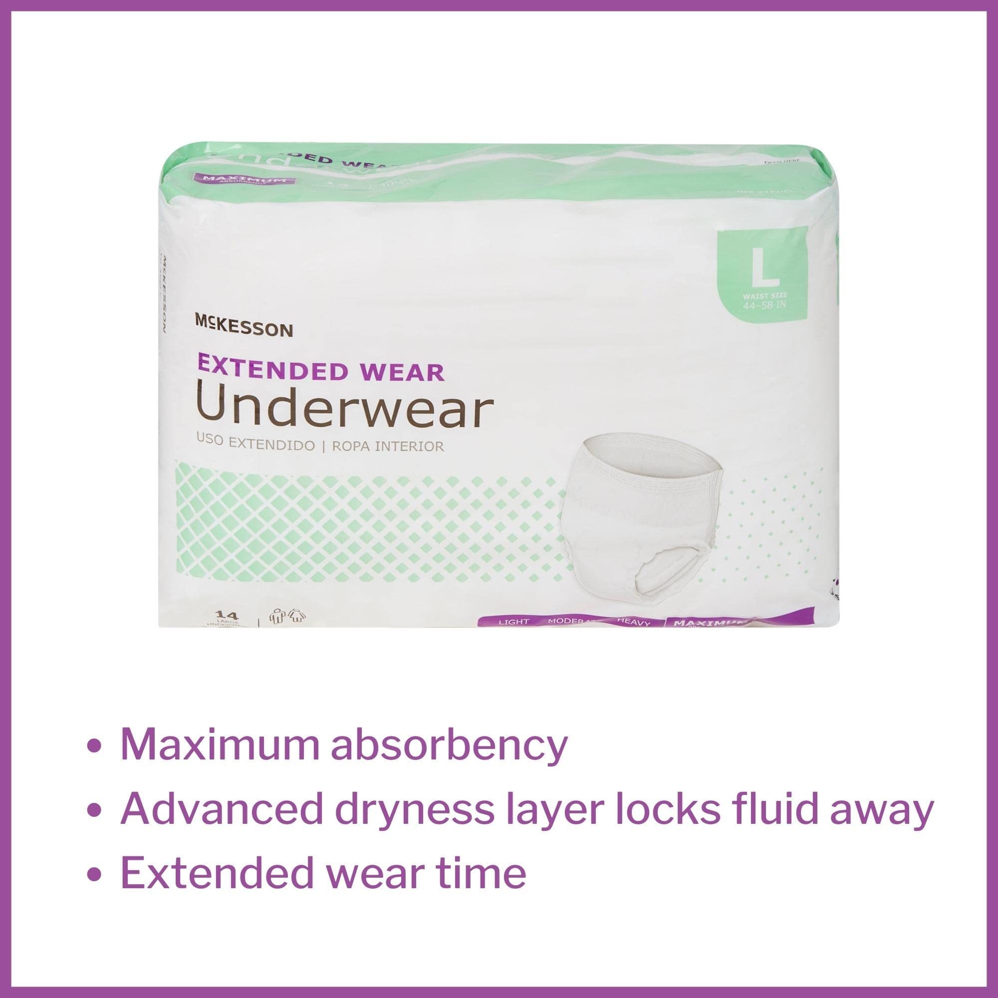 McKesson Extended Wear Underwear, Incontinence, Maximum Absorbency, Large, 56 Count