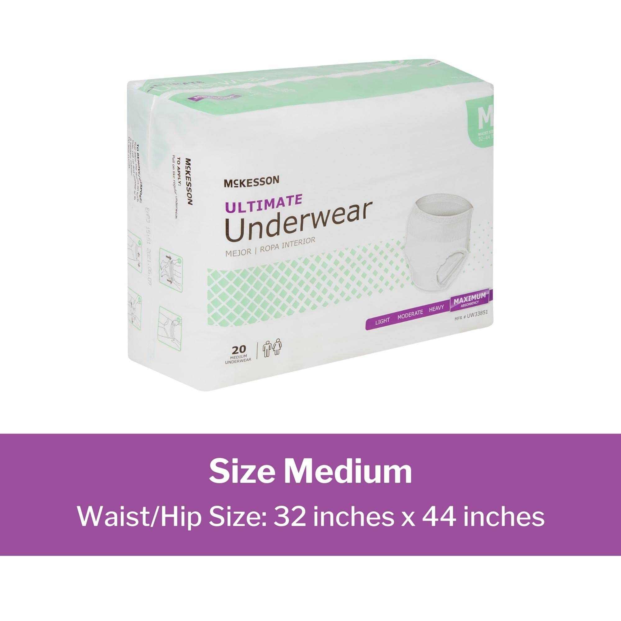 McKesson Ultimate Underwear, Incontinence, Maximum Absorbency, Medium, 20 Count