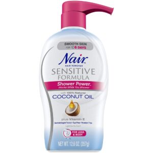 nair hair remover sensitive shower pwr coconut oil 12.6 ounce (pack of 2)