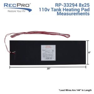 RecPro RV Tank Heater Pad | 8" x 25" | Fresh Water | Grey Water | Holding Tank | Up to 20 to 40 Gallons | 120V | (3 Pads)