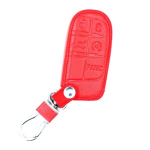 wfmj red leather for jeep grand cherokee dodge challenger charger dart durango journey 5 buttons remote smart key holder chain cover case fob