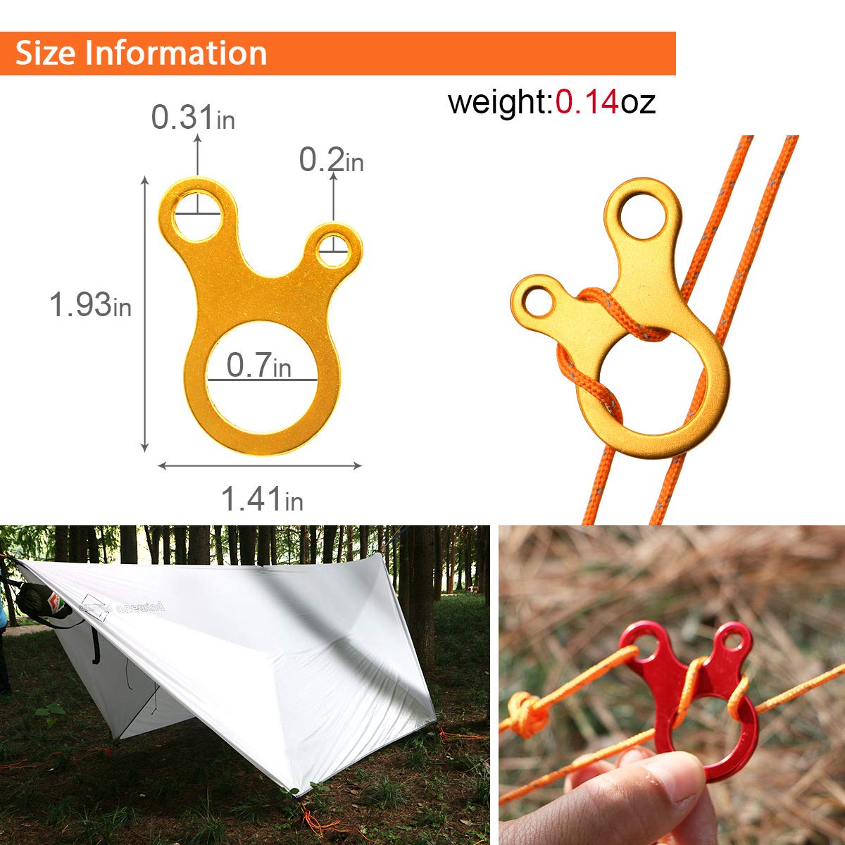 onewind Aluminum Alloy Guyline Cord Adjuster Tent Tensioners Rope Adjuster for Tent Hiking Camping 10Pack