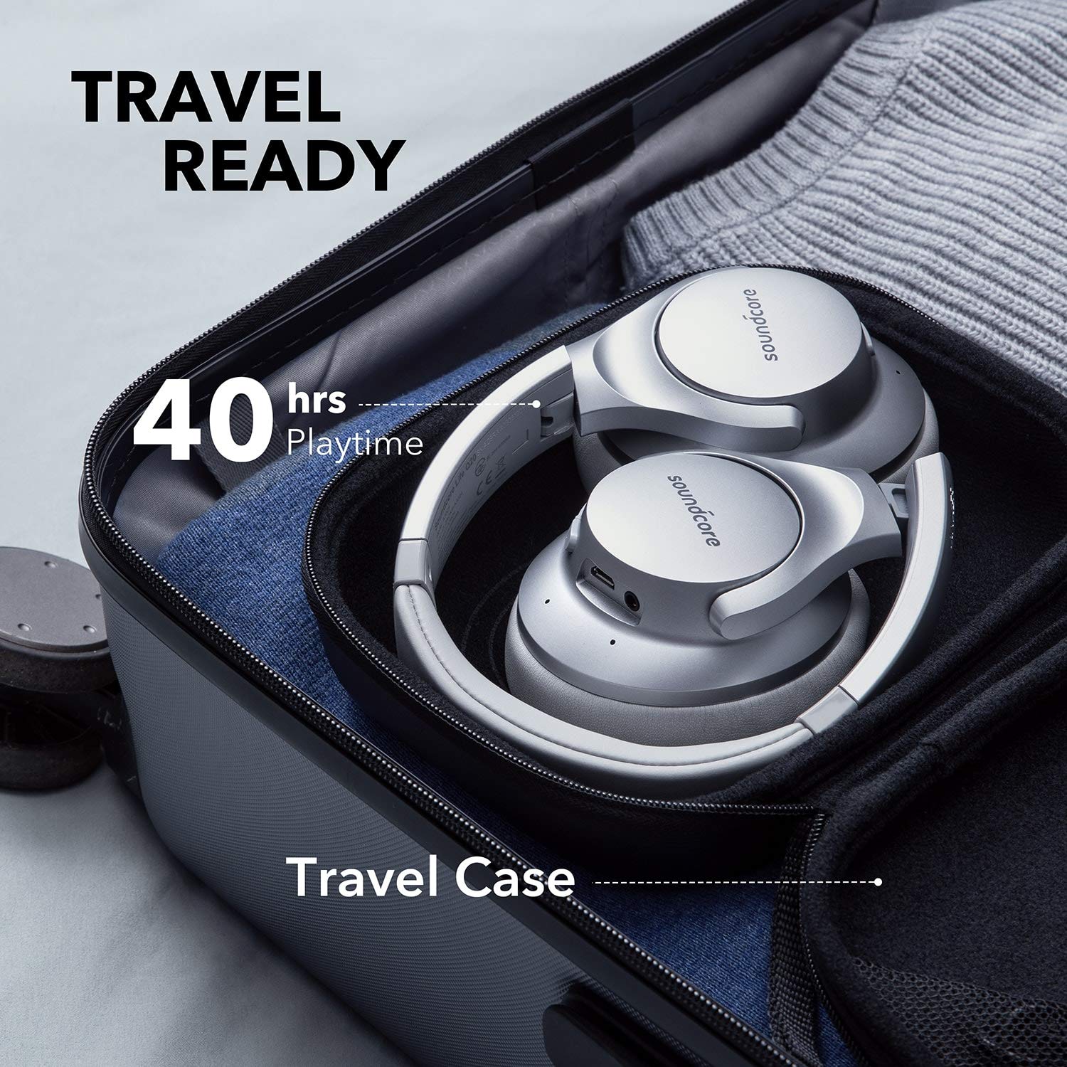 Soundcore by Anker Life Q20 Bluetooth Headphones Holiday Edition with Travel Case, Hybrid Active Noise Cancelling, 40H Playtime, Hi-Res Audio, Deep Bass, Wireless Over Ear Headphones for Travel, Work