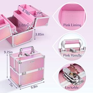 Frenessa Makeup Train Case Cosmetic Organizer Case Portable Travel Storage Box 4 trays with Dividers Lockable Make Up Case for Makeup Artist, Nail Tech, Crafter Makeup Tools Makeup Toiletry Case