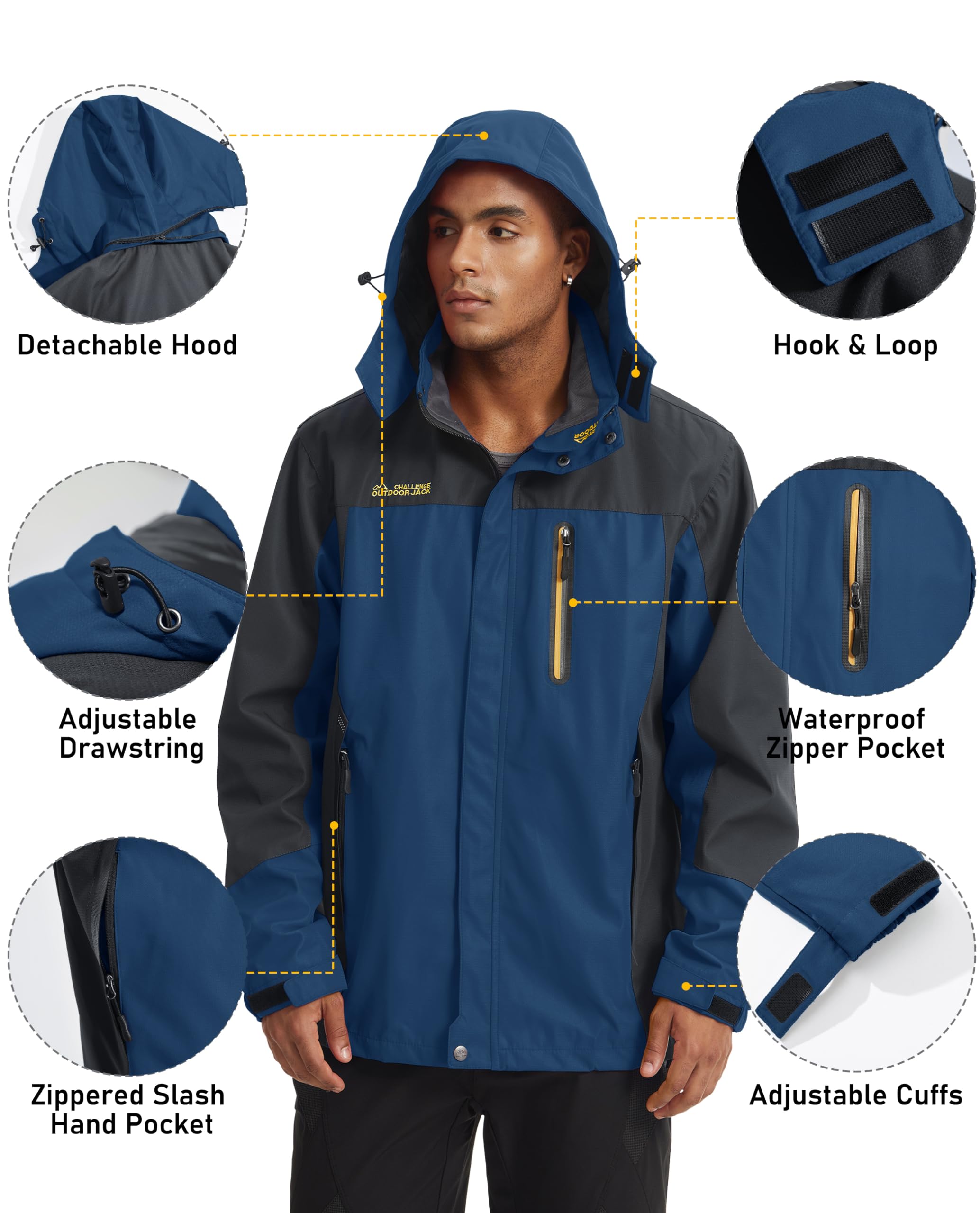 MAGCOMSEN Rain Jacket Mens Windbreaker Jackets Waterproof Jackets Outdoor Rain Coat Sports Breathable Jacket Running Cycling Camping Jacket