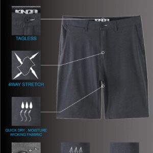 KNQR Mens Performance Quick Dry 4way Stretch Regular Fit All-Terrain Active Training Hybrid Shorts Beated Black 36