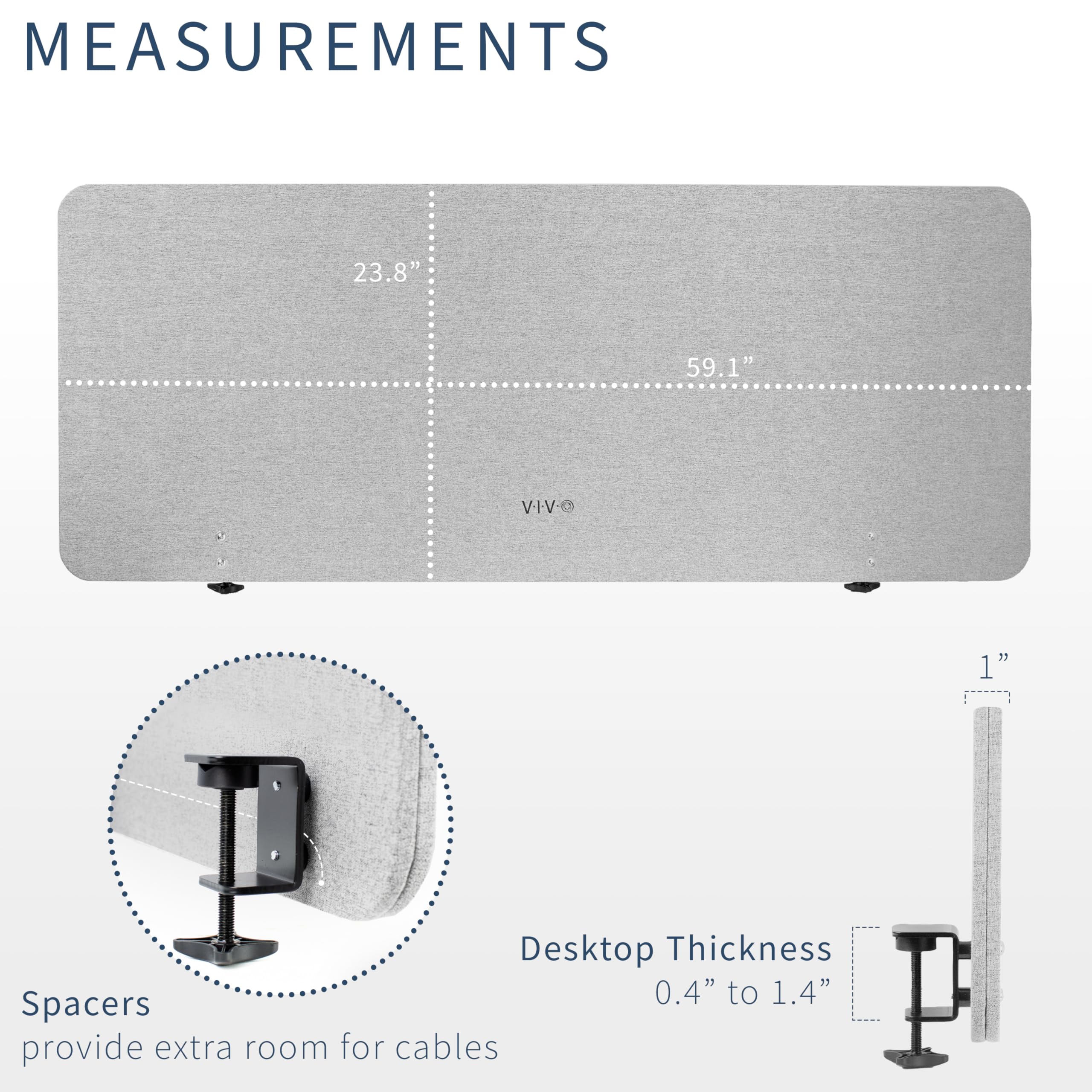 VIVO Clamp-on 60 x 24 inch Privacy Panel, Sound Absorbing Cubicle Desk Divider, Acoustic Partition, Gray, PP-1-V060G