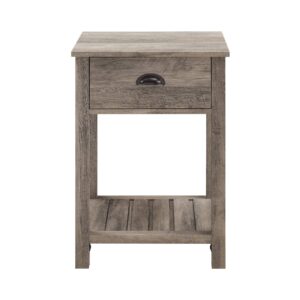 18 Inch Farmhouse 1 Drawer Side Table with Grey Wash Finish