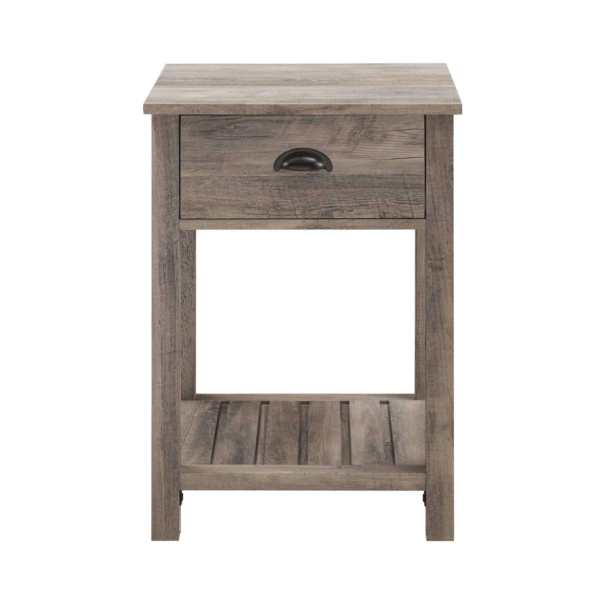 18 Inch Farmhouse 1 Drawer Side Table with Grey Wash Finish