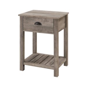 18 Inch Farmhouse 1 Drawer Side Table with Grey Wash Finish