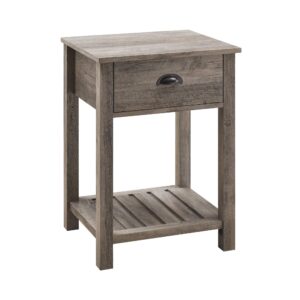 18 Inch Farmhouse 1 Drawer Side Table with Grey Wash Finish