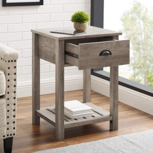 18 Inch Farmhouse 1 Drawer Side Table with Grey Wash Finish