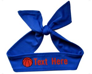 funny girl designs basketball player tie back headband with vinyl text and ball customizable with your choice of colors & text - team gift (royal blue tie back)