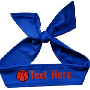 Funny Girl Designs Basketball Player Tie Back Headband with VINYL Text and Ball Customizable with Your Choice of Colors & Text - Team Gift (ROYAL BLUE TIE BACK)