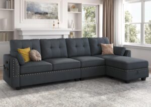 honbay convertible sectional sofa l shaped couch reversible sectional for small apartment, bluish grey