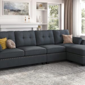 HONBAY Convertible Sectional Sofa L Shaped Couch Reversible Sectional for Small Apartment, Bluish Grey