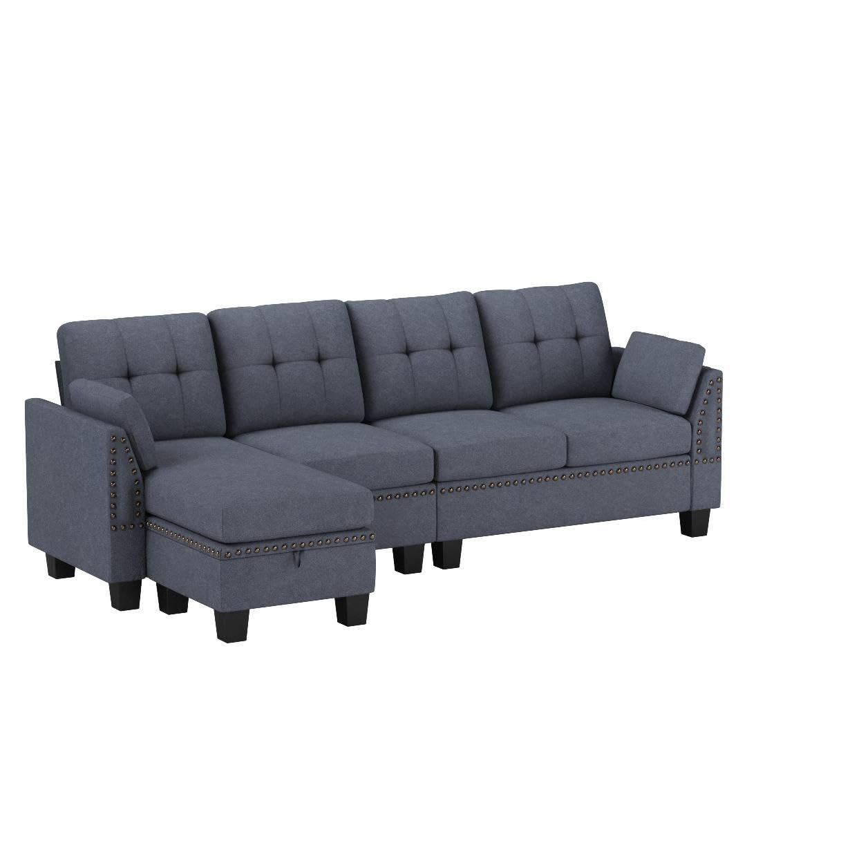 HONBAY Convertible Sectional Sofa L Shaped Couch Reversible Sectional for Small Apartment, Bluish Grey