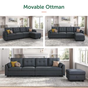 HONBAY Convertible Sectional Sofa L Shaped Couch Reversible Sectional for Small Apartment, Bluish Grey