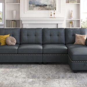 HONBAY Convertible Sectional Sofa L Shaped Couch Reversible Sectional for Small Apartment, Bluish Grey