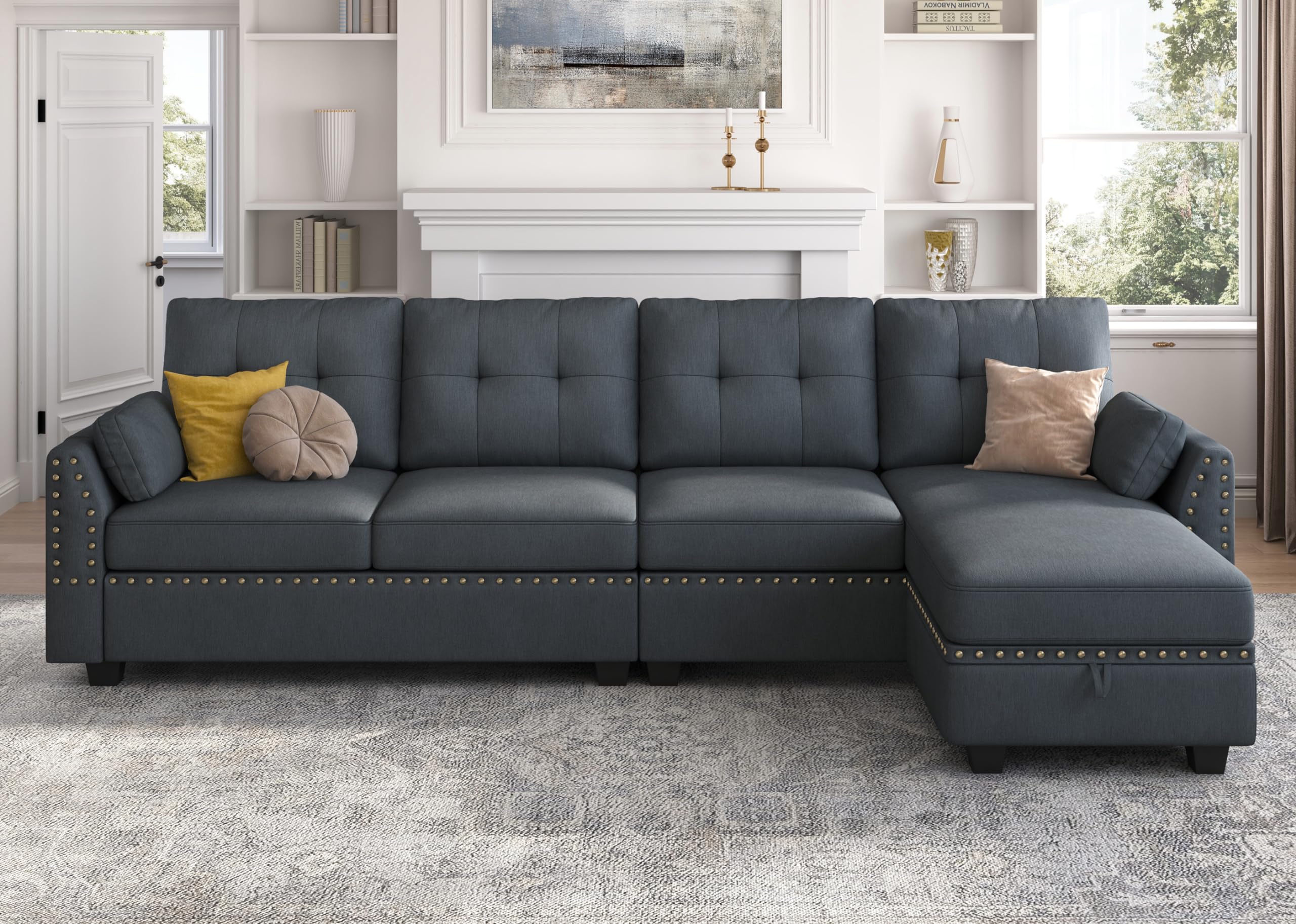 HONBAY Convertible Sectional Sofa L Shaped Couch Reversible Sectional for Small Apartment, Bluish Grey