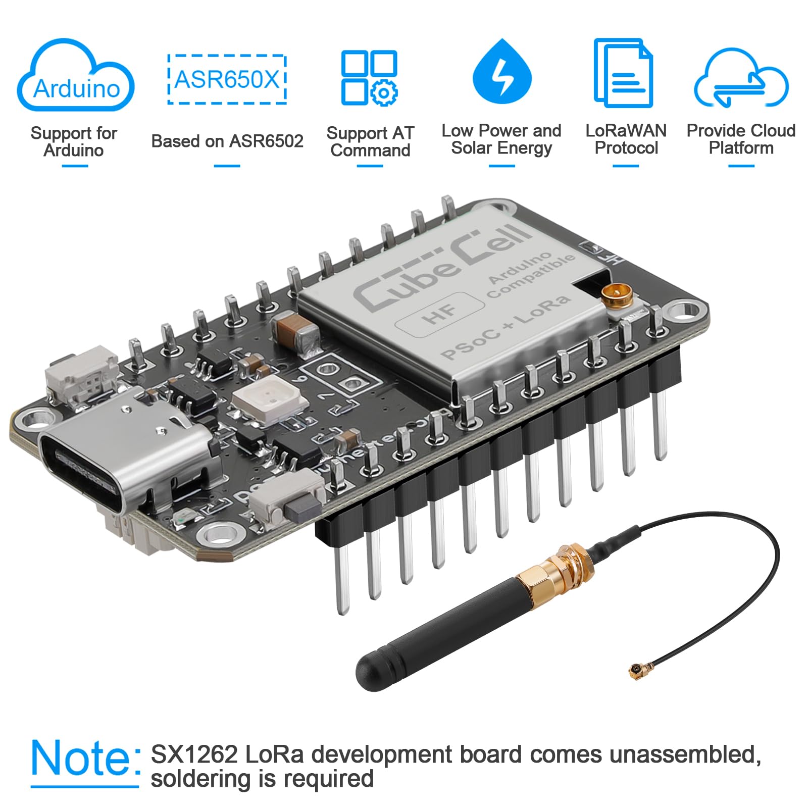 MakerFocus LoRa SX1262 Module 863 928 MHZ LoRaWAN IoT Development Board ASR6502 MCU 128KB Flash Ultra Low Power Consumption Solar Energy Powered Design with Antenna for Arduino and Intelligent Scene